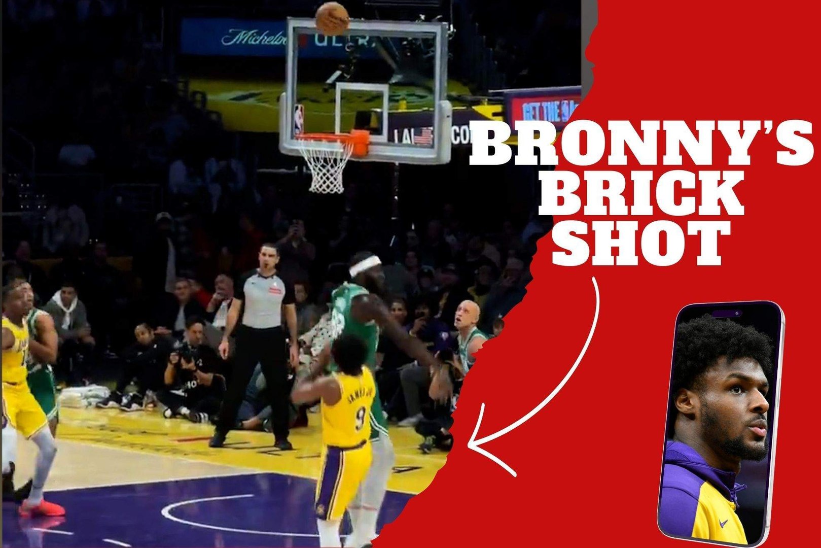 Nothing but brick! Bronny James takes an awful shot against the Celtics ...