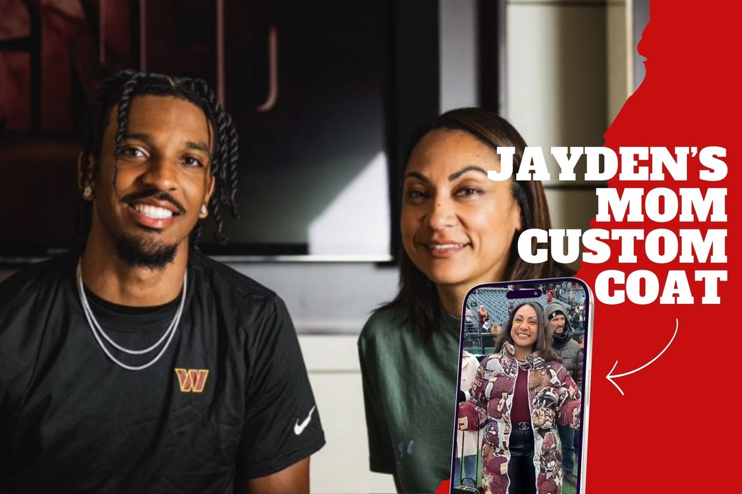 Proud mom! QB Jayden Daniels' mom wearing a custom coat with images ...