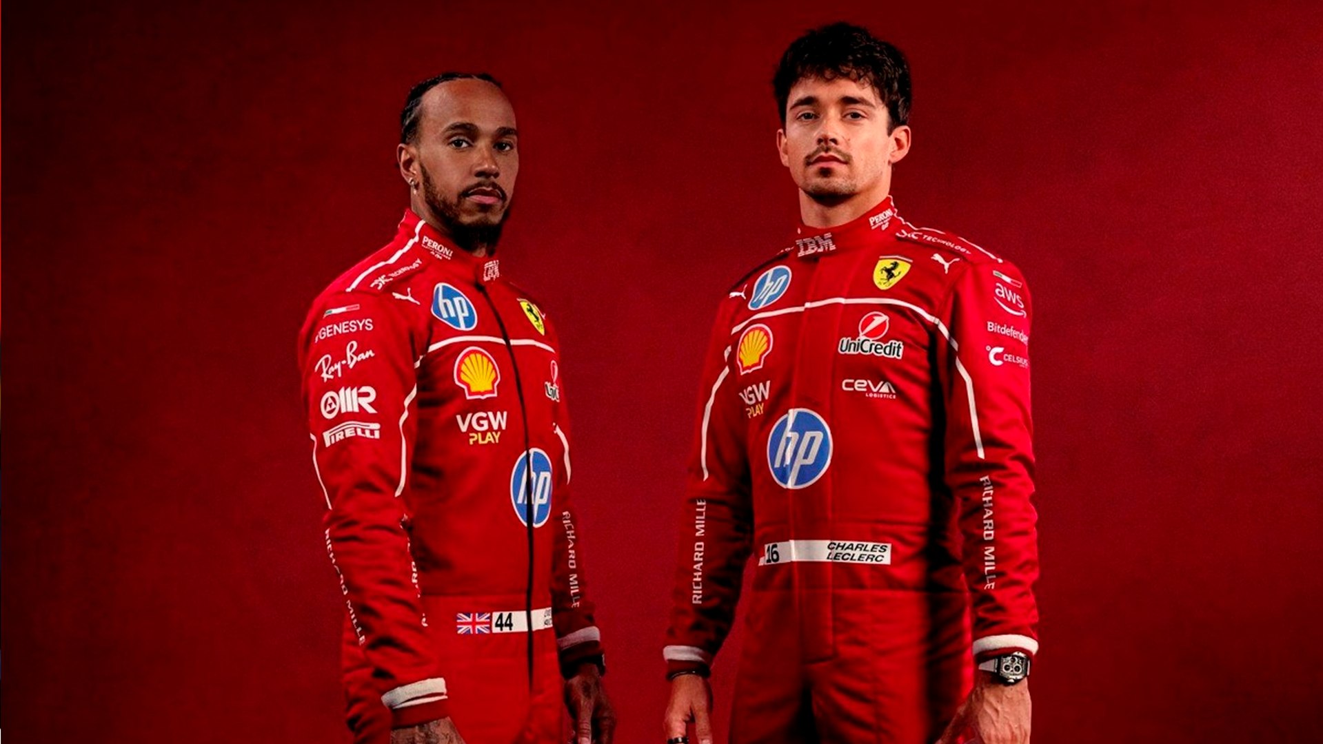 Ferrari presenta a Hamilton y Leclerc con sus uniformes para la ...