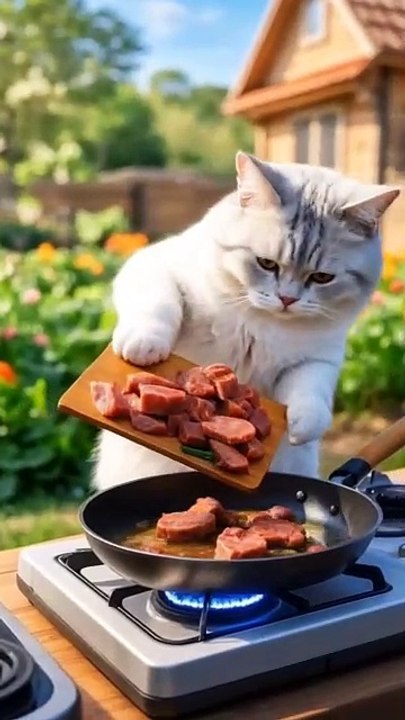 Kitten Cooking beef and eating today - video Dailymotion