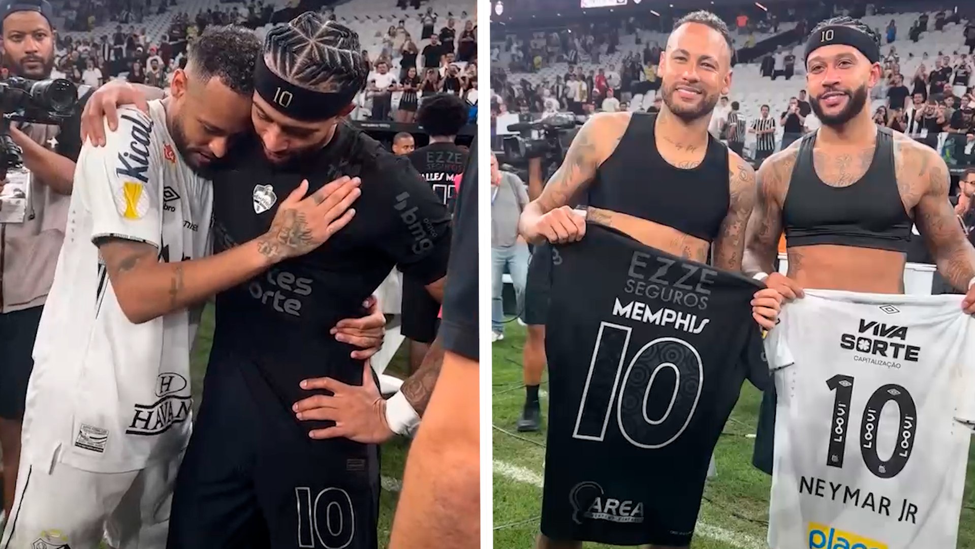 Neymar Jr. y Memphis Depay intercambian saludos y camisetas tras el ...