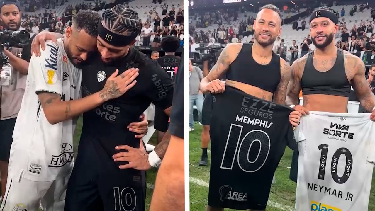 Neymar Jr. y Memphis Depay intercambian saludos y camisetas tras el ...