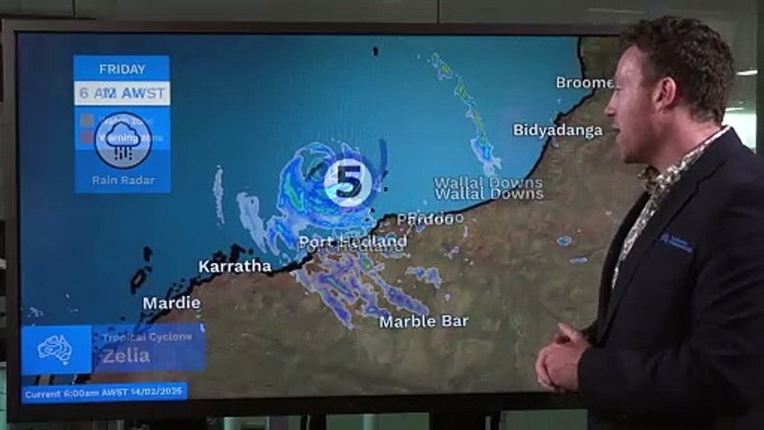 Category 5 tropical cyclone Zelia crossing the Pilbara coast ...