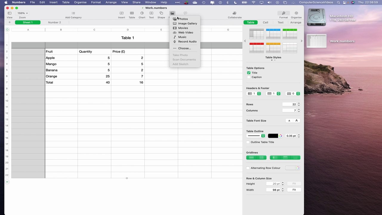 How to INSERT an Image On the Numbers Application Using a Mac ...