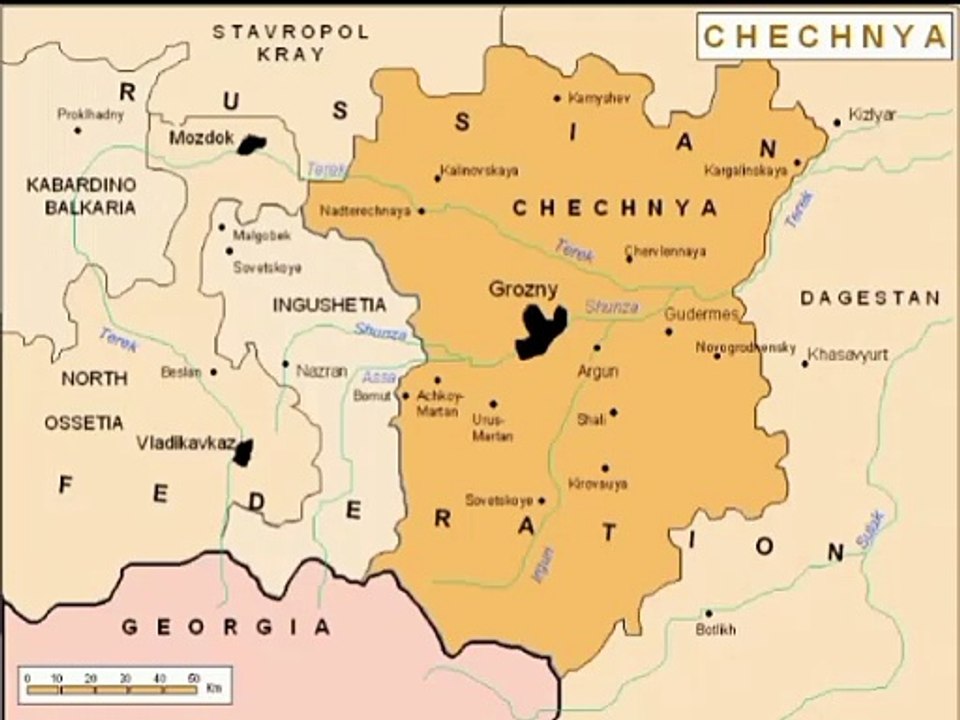 Map of Republic of Chechnya. Peta Republik Chechnya. Republic of ...