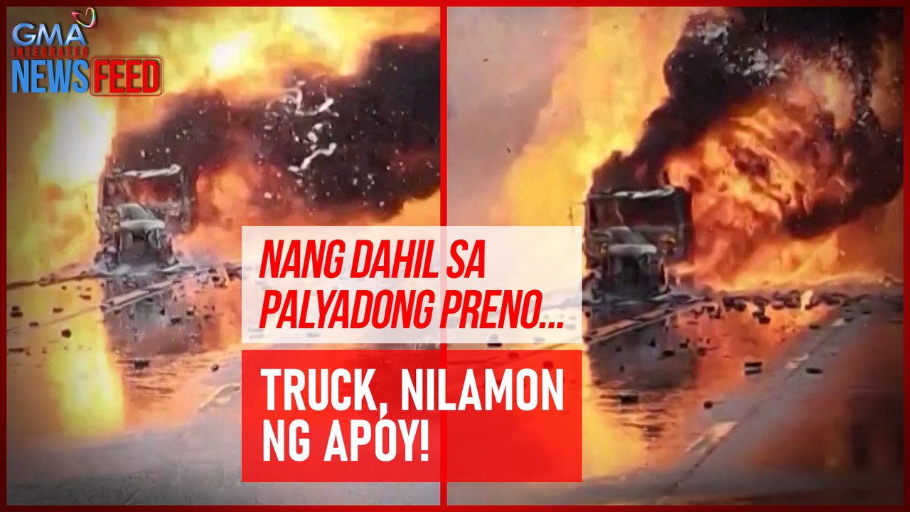 Nang dahil sa palyadong preno... Truck, nilamon ng apoy! | GMA ...