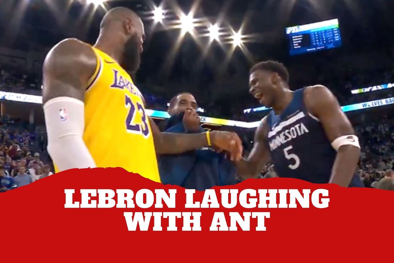 Lebron James laughs with Anthony Edwards showing him he isn't worried ...