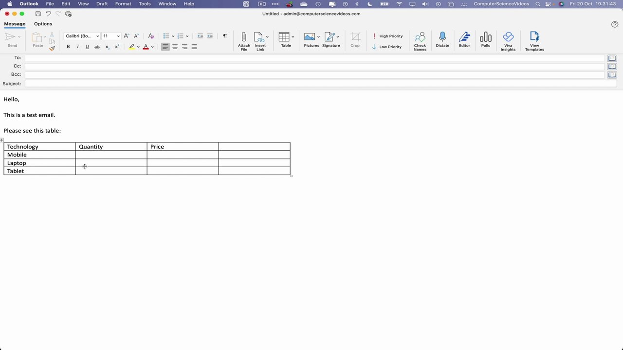 How to INSERT a Table to Your Email On Microsoft Outlook Using a Mac Computer - Basic Tutorial ...