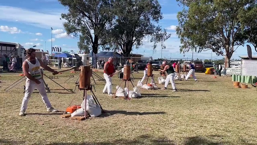 The chips were flying at the Roma Show's wood chopping arena ...