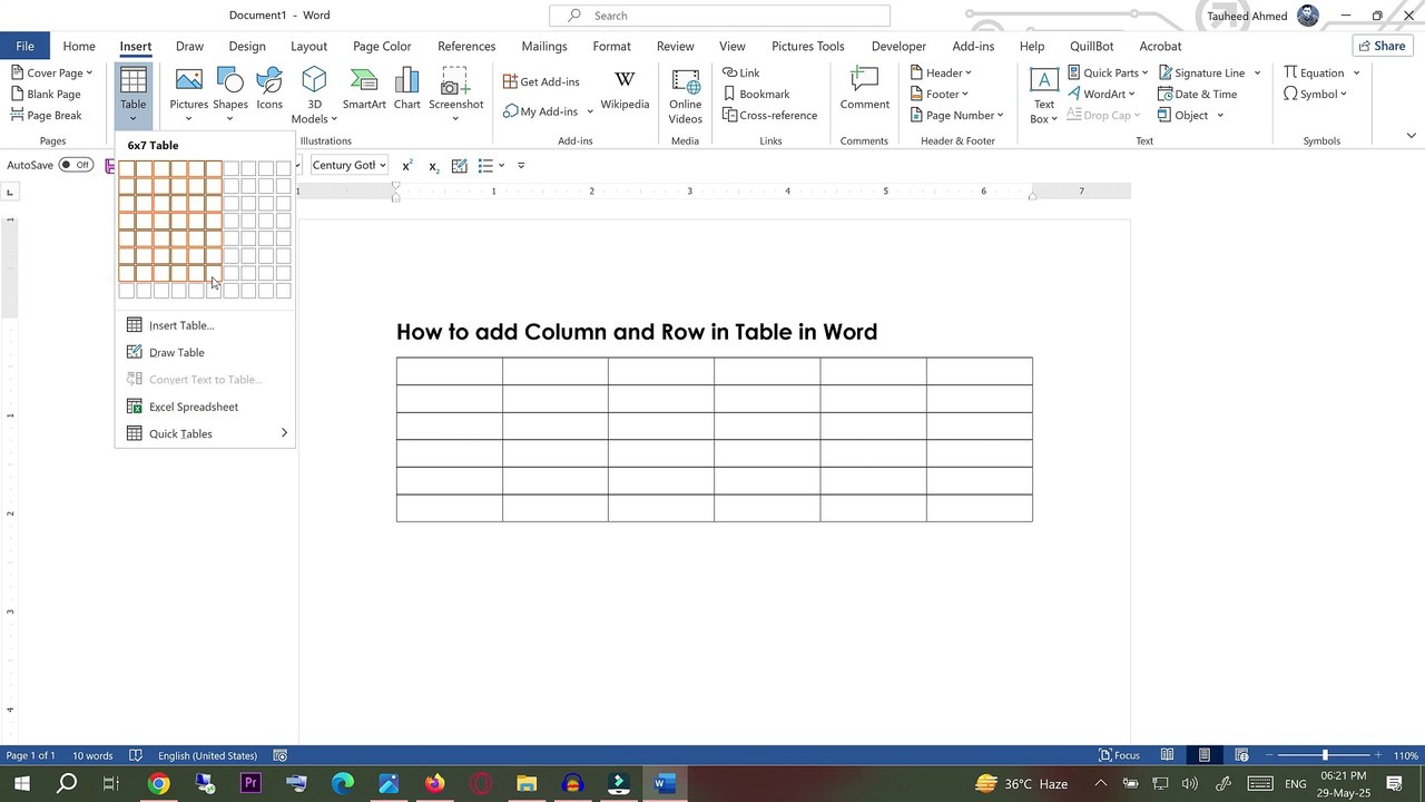 how to add column and row in table in word - video Dailymotion