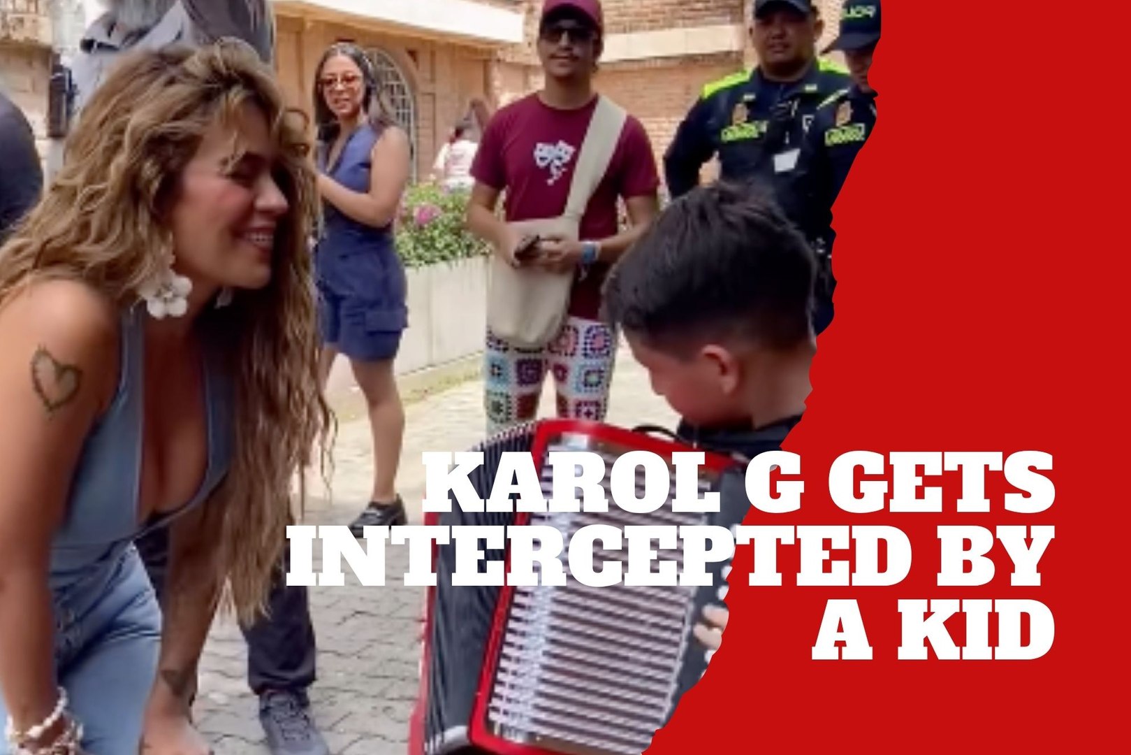 Karol G gets intercepted by a kid on the street and has no choice but ...