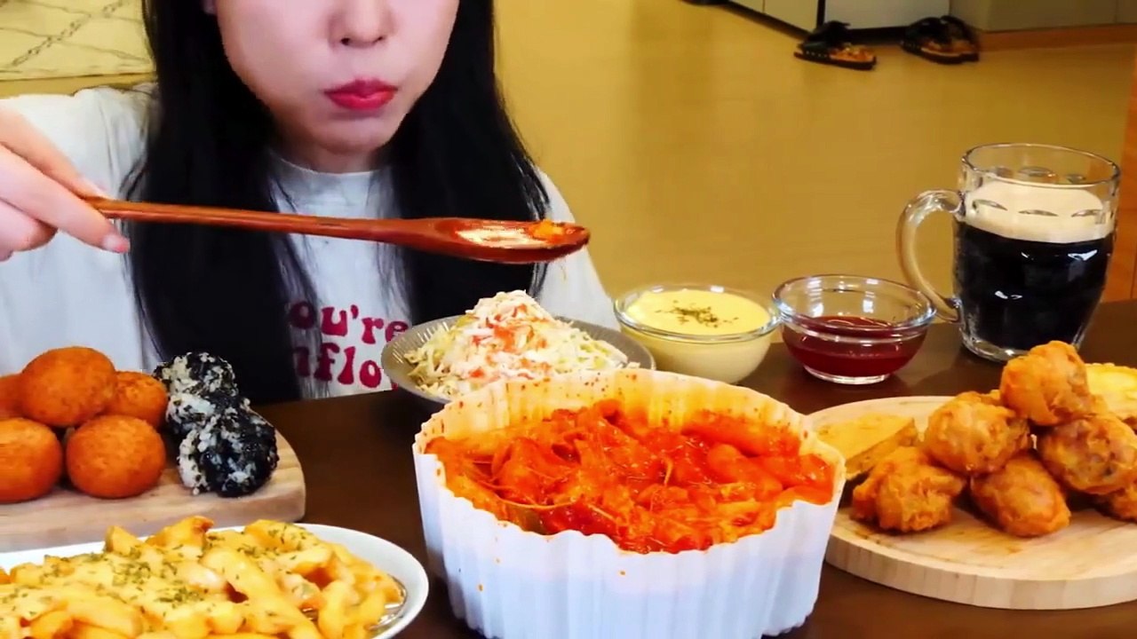 ASMR MUKBANG Fire Spicy Cheese Tteokbokki, Cheese balls, Cheese Hot dog ...