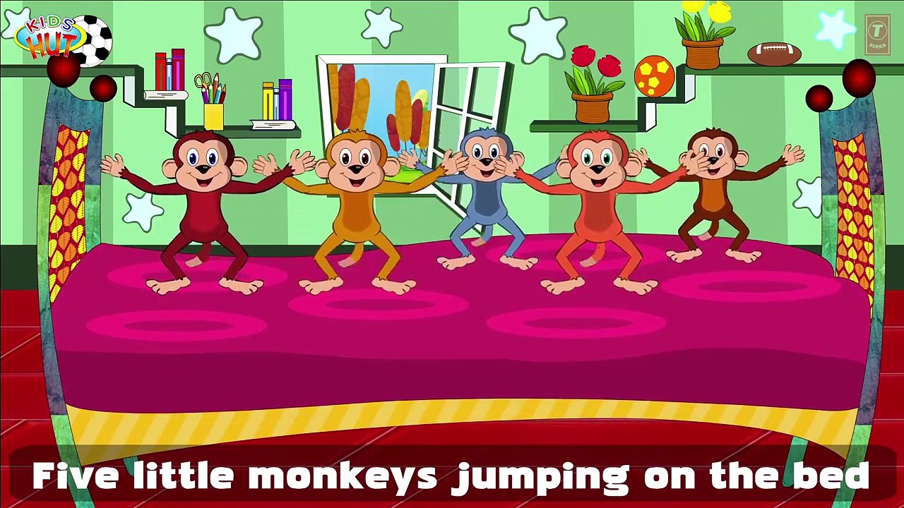 Five Little Monkeys Jumping On The Bed Nursery Rhyme _ KidsHut - video ...