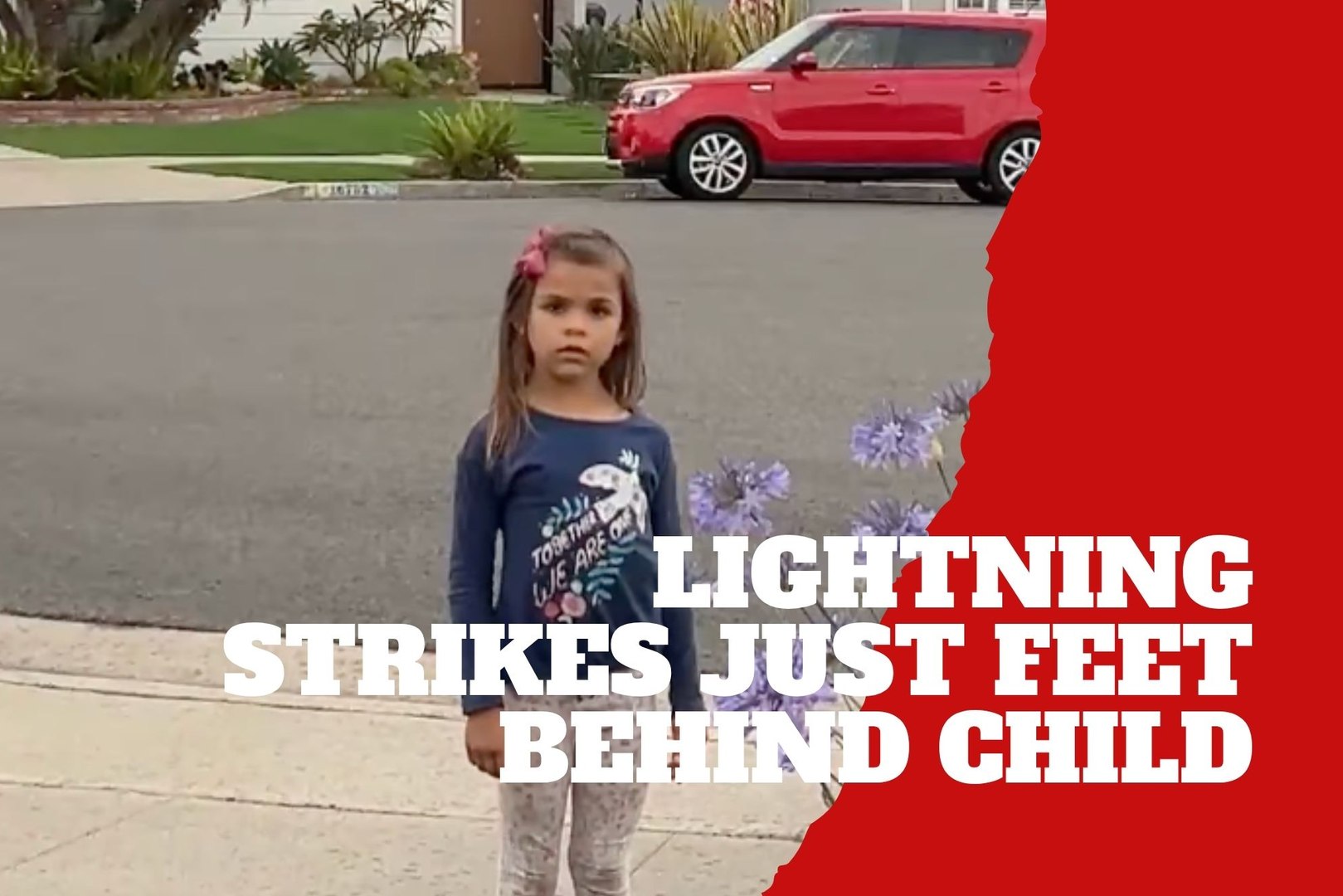 Lightning strikes just feet behind child in shocking moment caught on ...