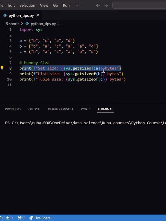 Python tips: Iterables sizes in memory, set vs list vs tuples. - video ...