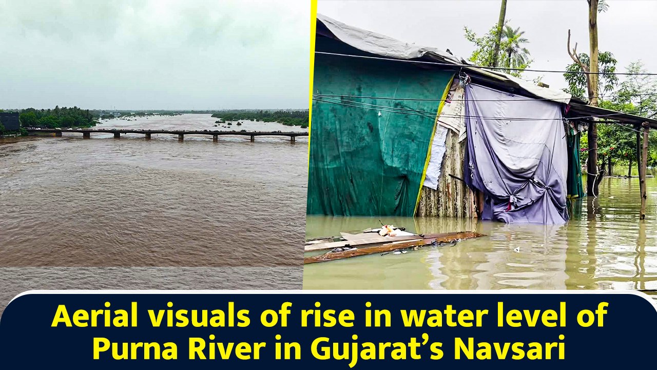 Aerial visuals of rise in water level of Purna River in Gujarat’s ...