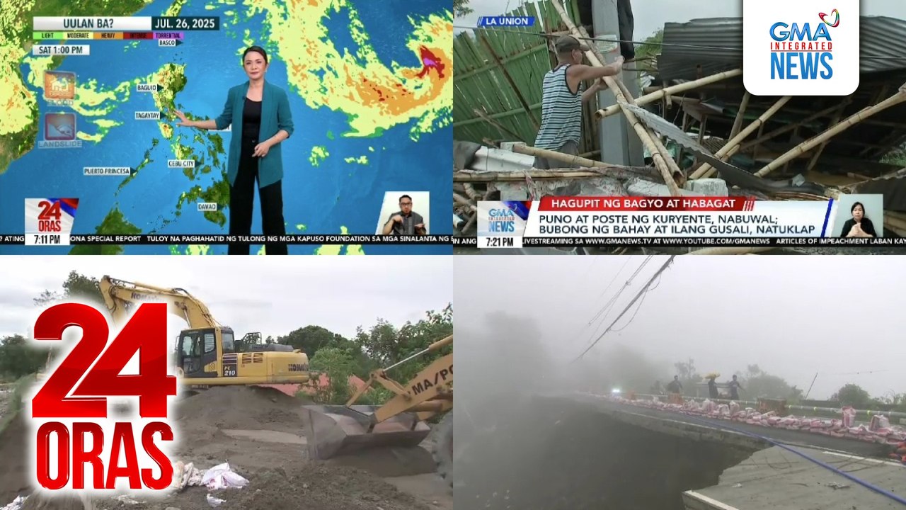 24 Oras: (Part 2) Highway sa Lubao, nasira sa lakas ng ulan; puno ...