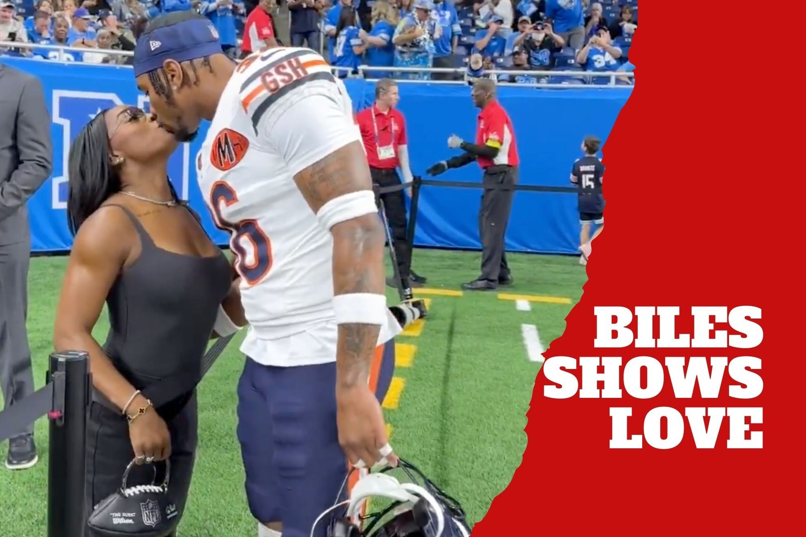 Simone Biles shows off football purse while supporting Jonathan Owens ...