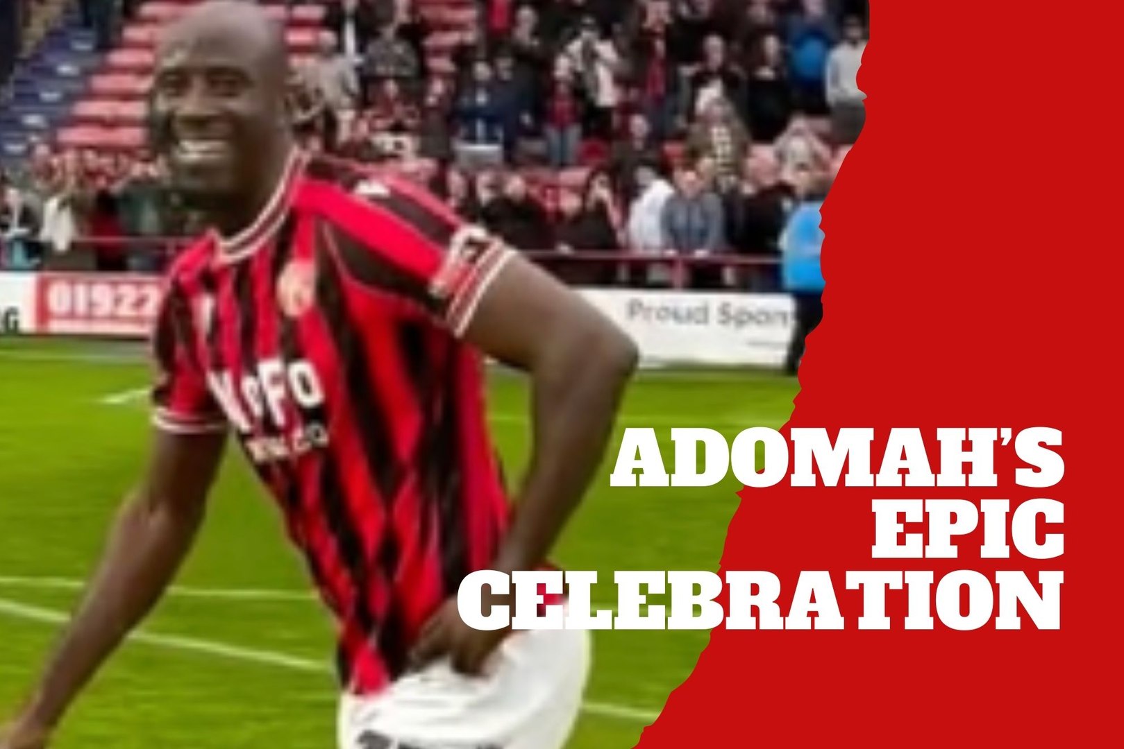 37-year-old Albert Adomah scores and celebrates with walking stick ...