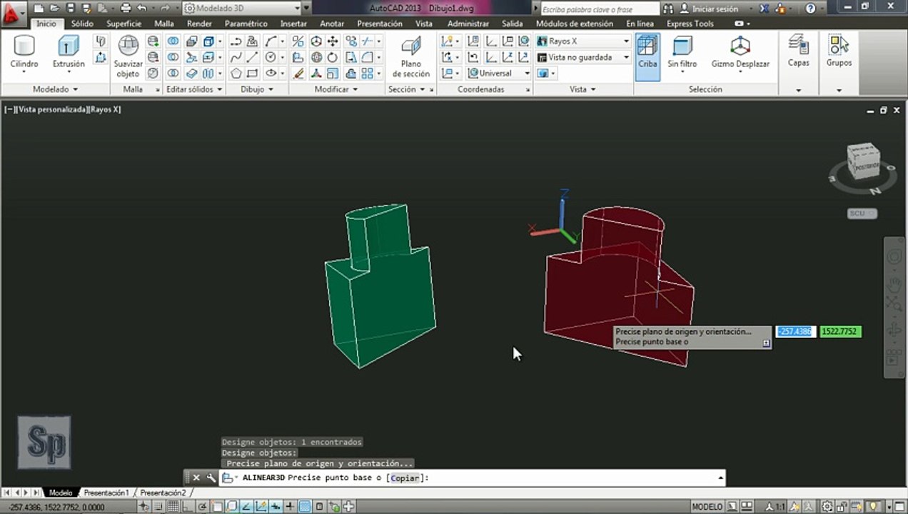 Autocad - Alinear objeto 3D. Alinear elemento 3D. Tutorial en español ...