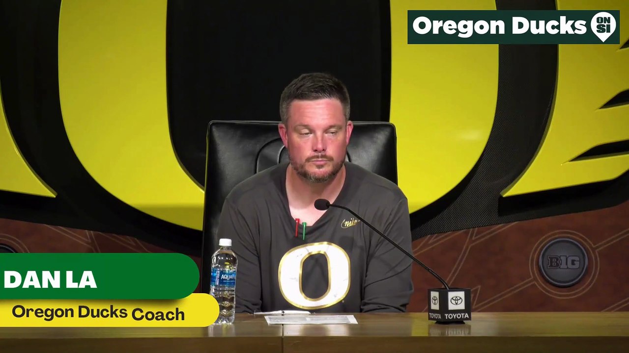Oregon Ducks Coach Dan Lanning discusses quarterback Dante Moore's ...