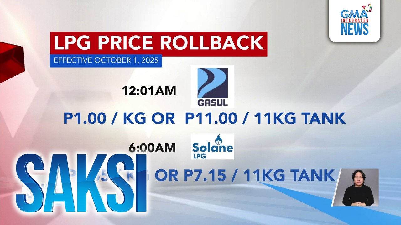 Presyo ng LPG, may rollback sa Oktubre | Saksi - video Dailymotion