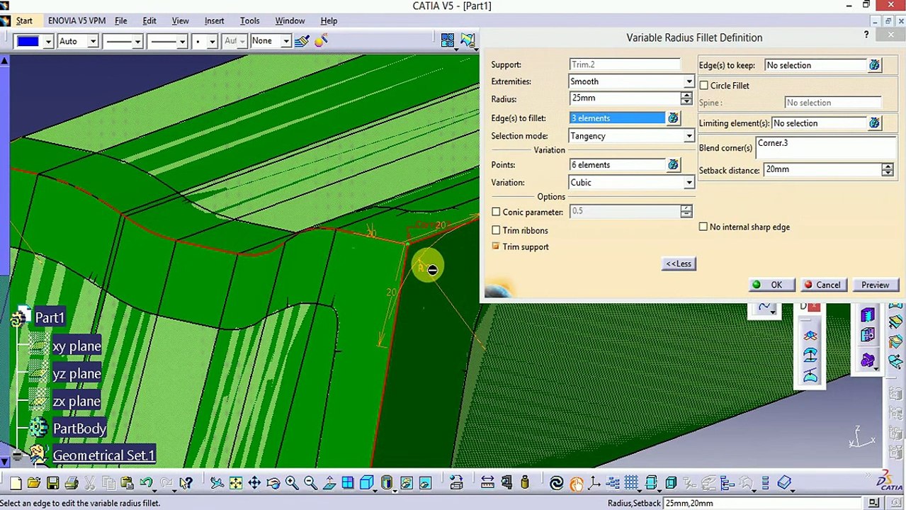 Adding Variable Fillet and Blend Corner in Catia V5_Advanced Surface design - video Dailymotion
