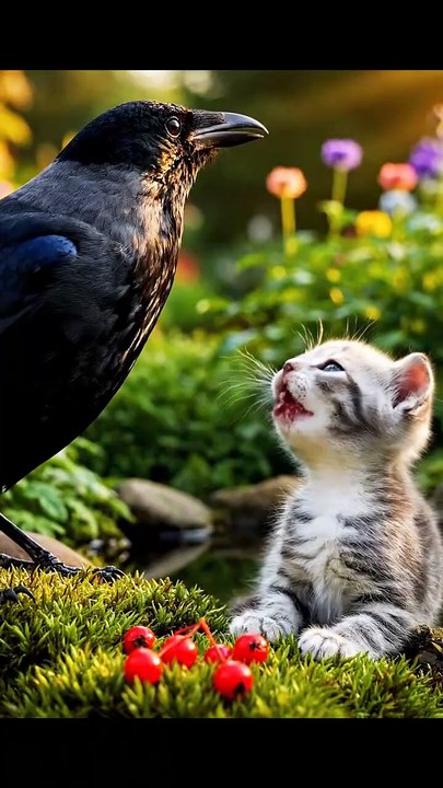 Unbelievable Friendship ️ | Crow Helps Hungry Kitten Eat | Heart ...