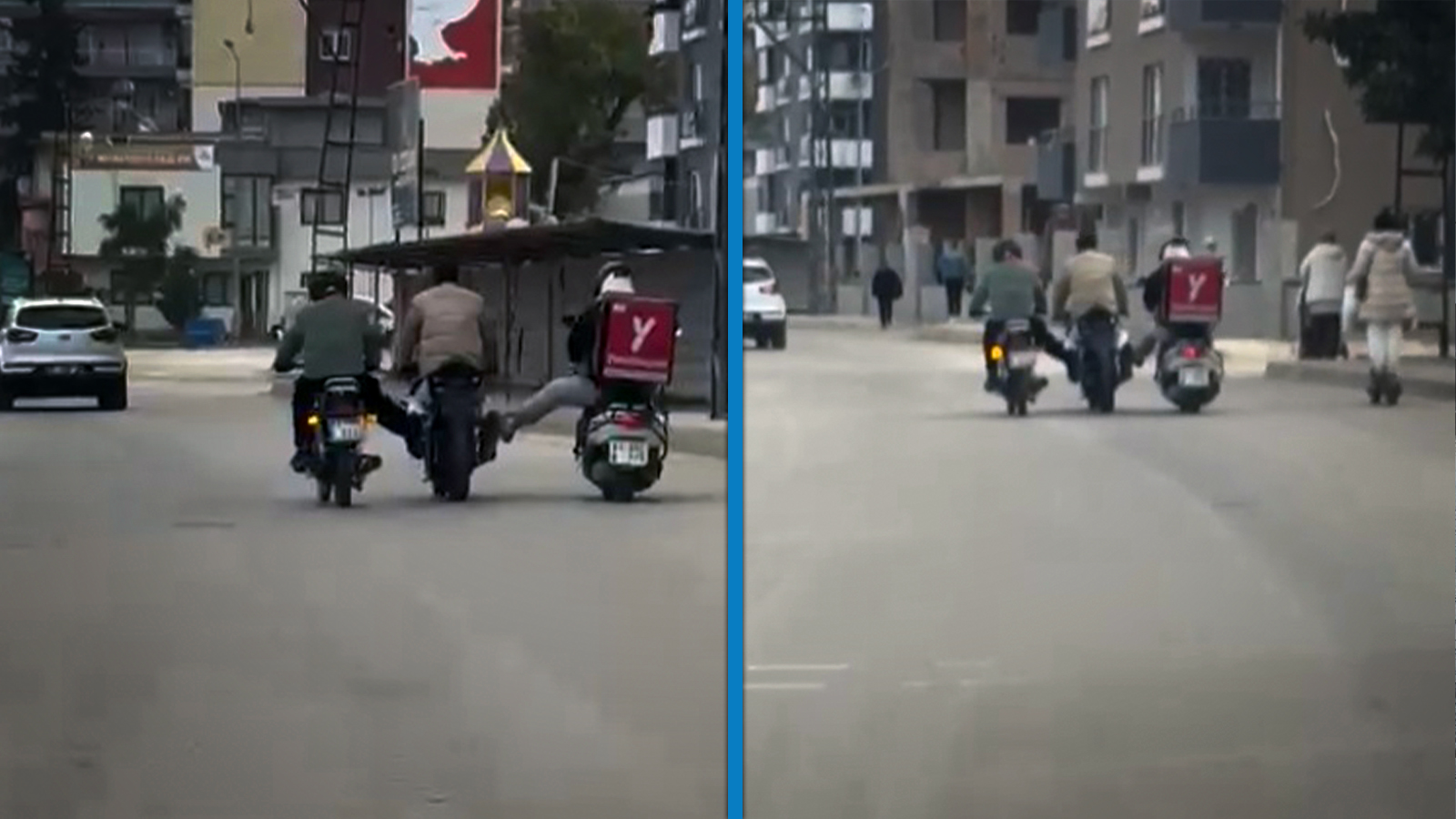 Adana’da benzini biten motosikleti ayaklar ile ittiler