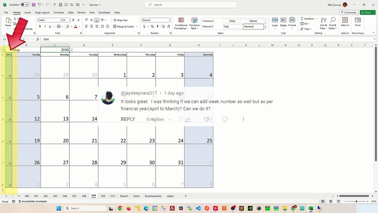 Dynamic Calendar Template In Excel with week number- Excel Tips and ...