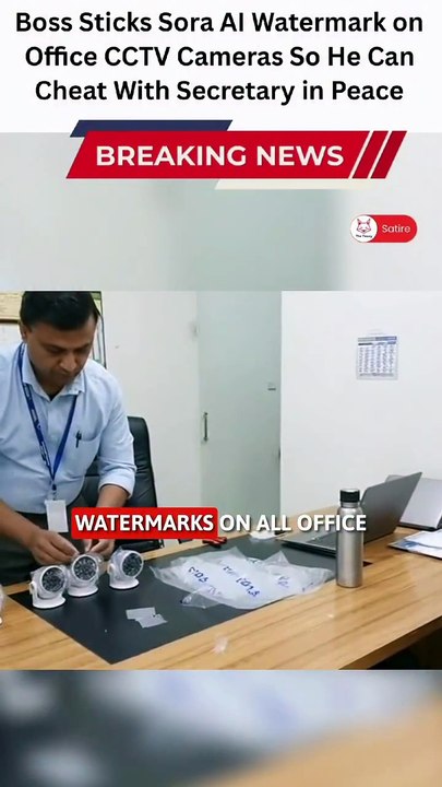 Boss Sticks Satire: Sora AI Watermark on Office CCTV Cameras So He Can ...