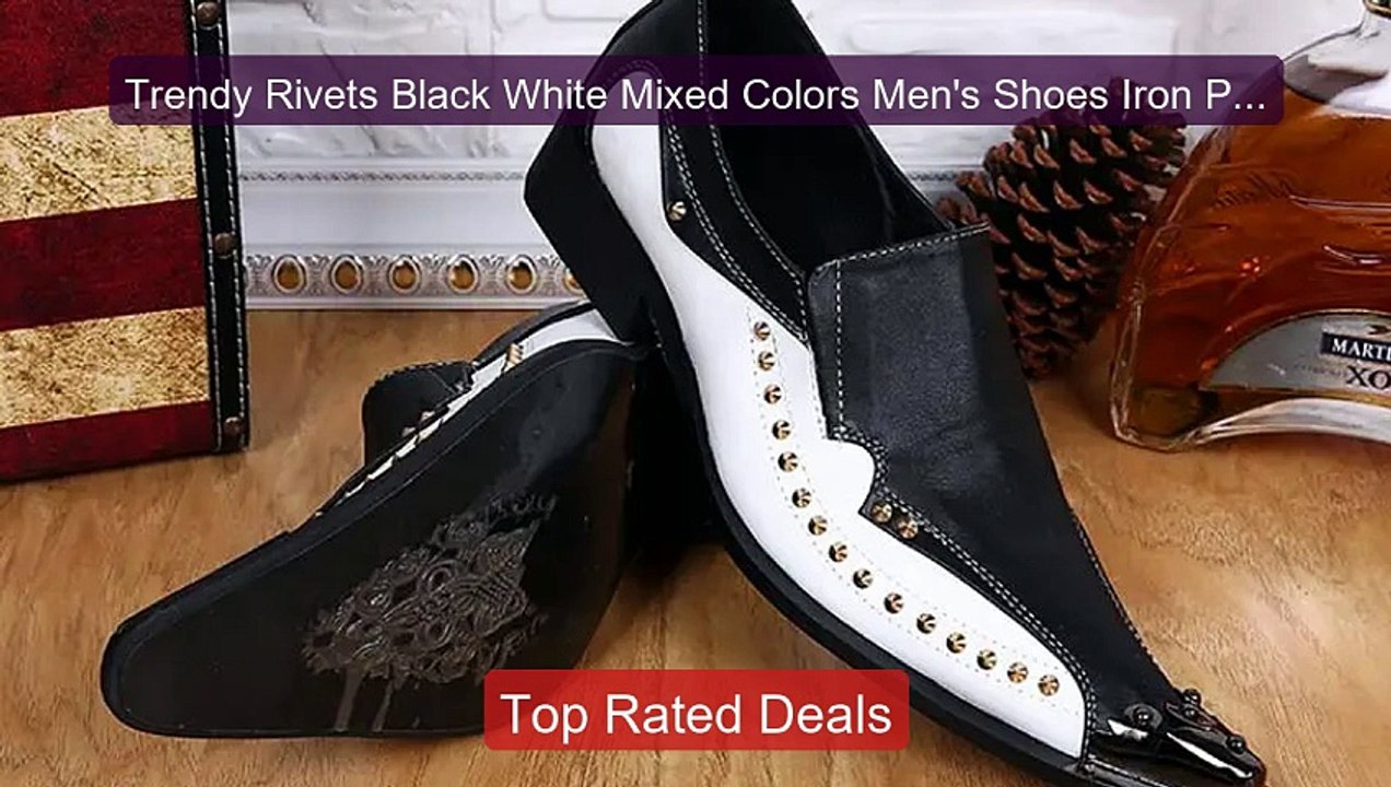 Trendy Rivets Black White Mixed Colors Men's Shoes Iron Point ...