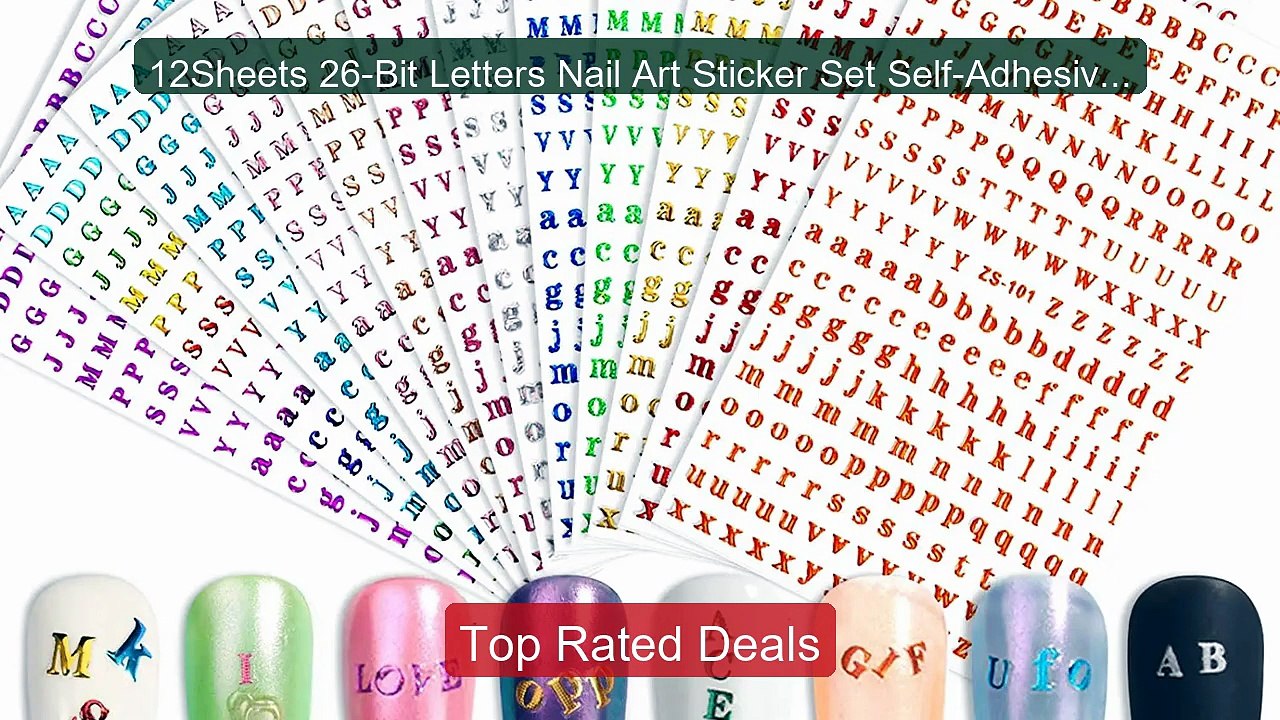 12Sheets 26-Bit Letters Nail Art Sticker Set Self-Adhesive ... -- Top ...